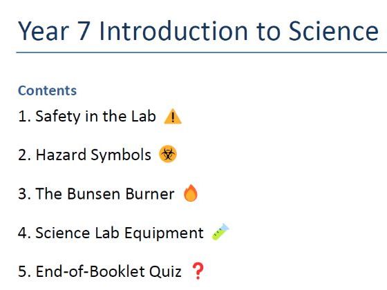 Year 7 Introduction to Science Booklet – Safety, Equipment & Quiz ...