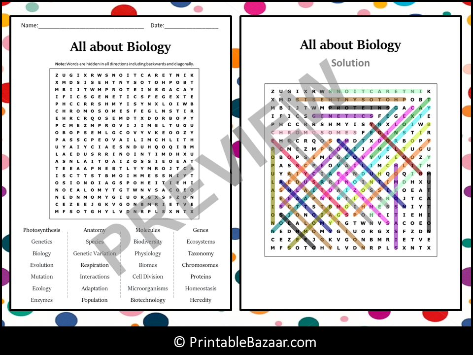All about Biology Word Search Puzzle Worksheet Activity | Teaching ...