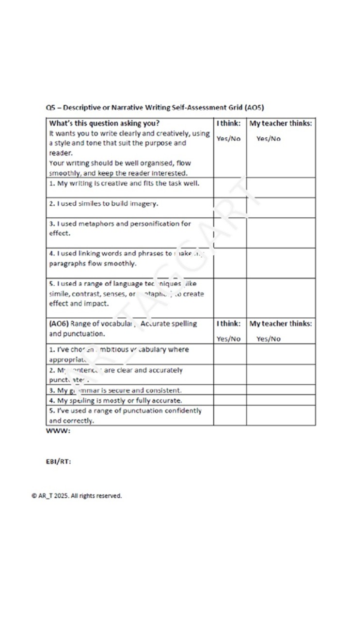 Question 5 - AQA 2026 GCSE English Language Paper 1 | Plans, AO Grids ...