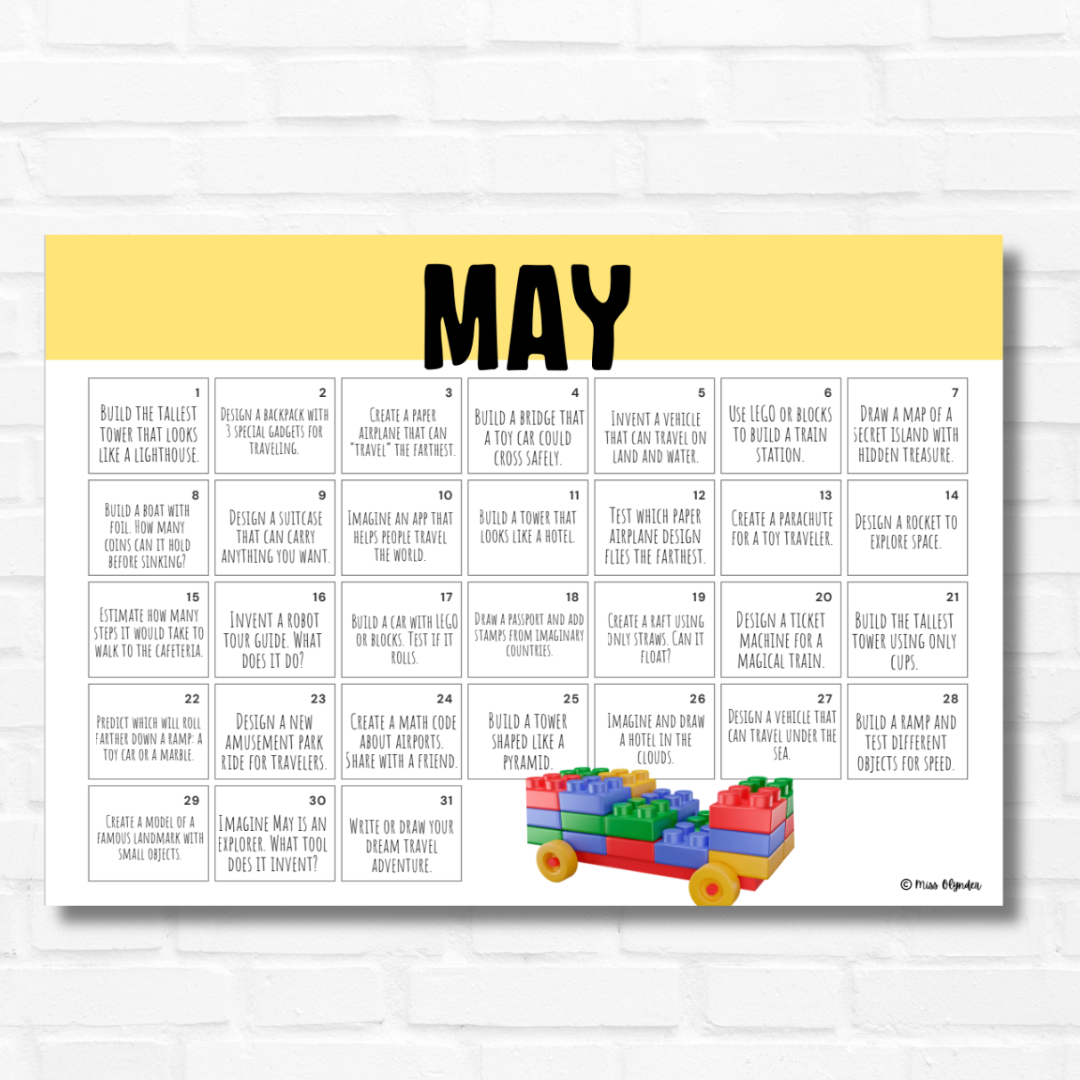 STEM Challenge Calendar – May | Daily STEM Activities for Primary & ESL ...