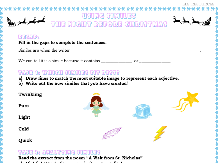 Super SPAG - English - Using Similes - Christmas Worksheet | Teaching ...