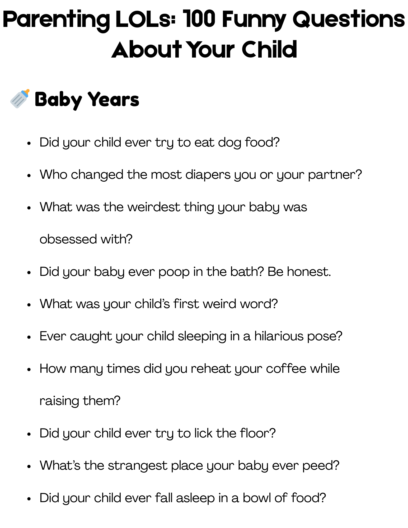 100 funny questions to ask parents about their child | Teaching Resources