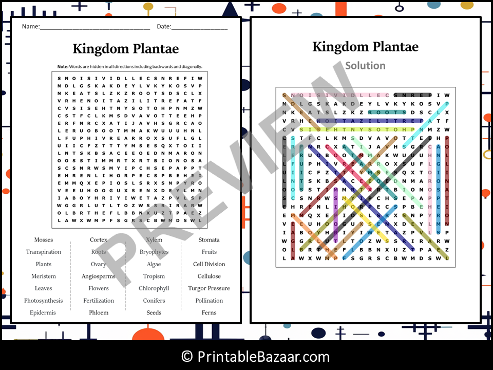 Kingdom Plantae Word Search Puzzle Worksheet Activity Teaching Resources