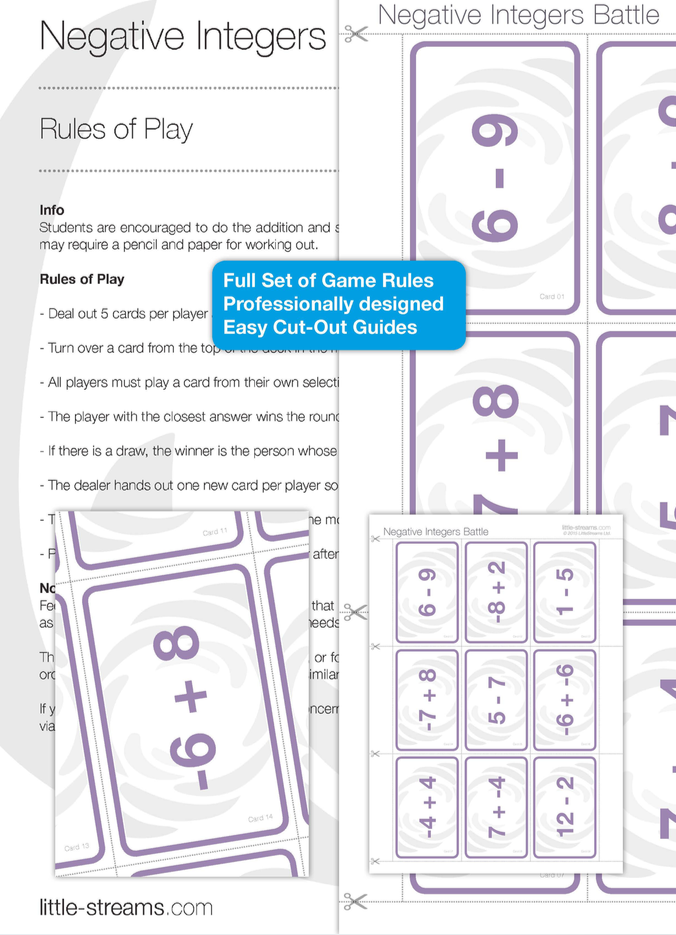 Negative Integers Battle | Card Game | Teaching Resources