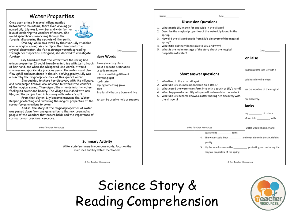 Water Properties Reading Science Story Comprehension Questions ...