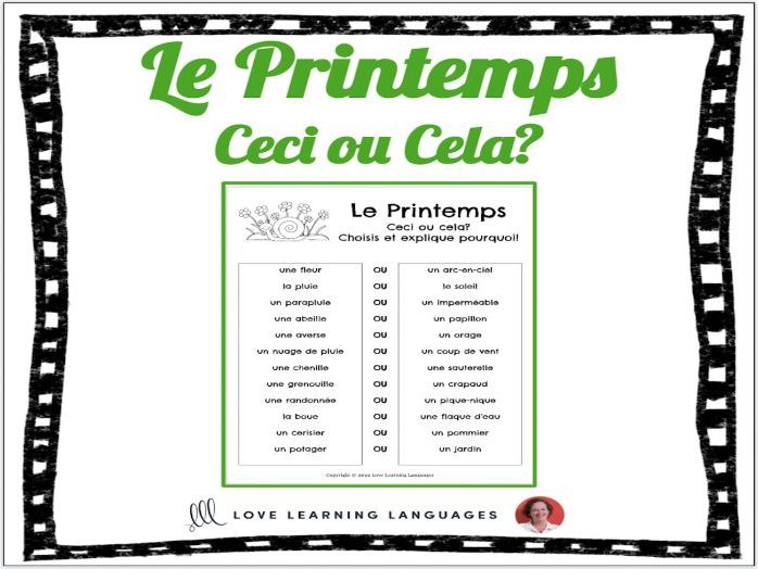 French Printemps Ceci Ou Cela Spring This Or That Activity Teaching French Printemps Ceci Ou Cela Spring This Or That Activity Teaching