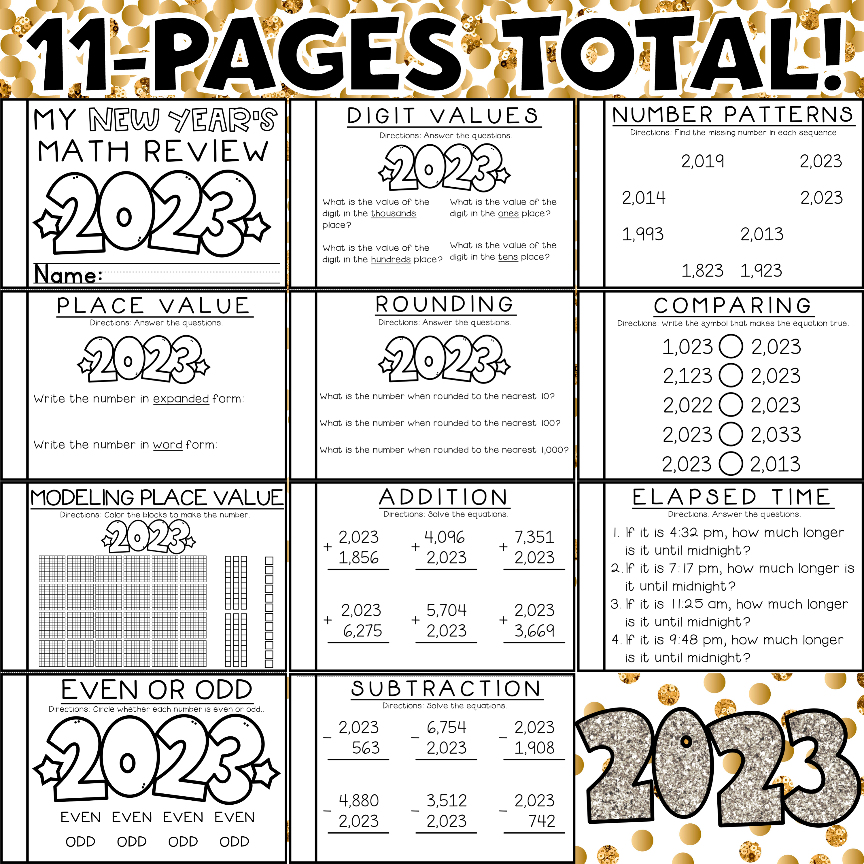 New Years 2023 Math Review Activity Booklet | Teaching Resources
