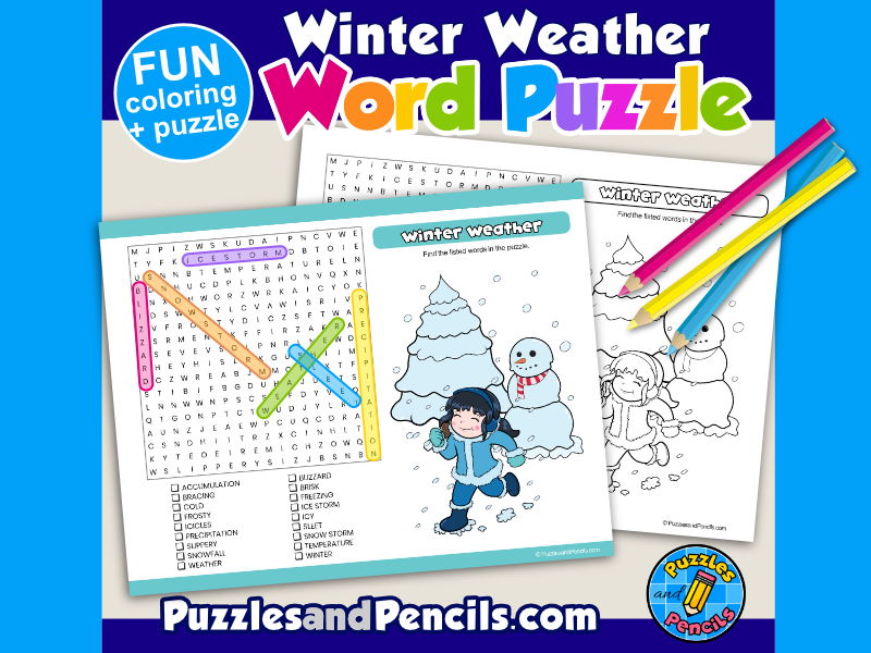 Winter Weather Word Search Puzzle Activity Page Wordsearch Teaching 