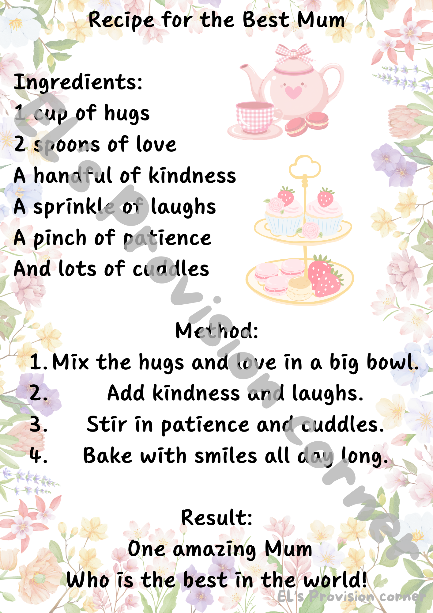 The perfect mum recipe- Writing template- continuous provision- Mother ...