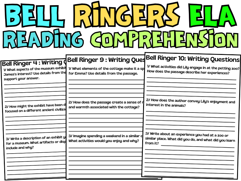 ELA Bell Ringer Reading Comprehension Passages with Questions | Middle ...