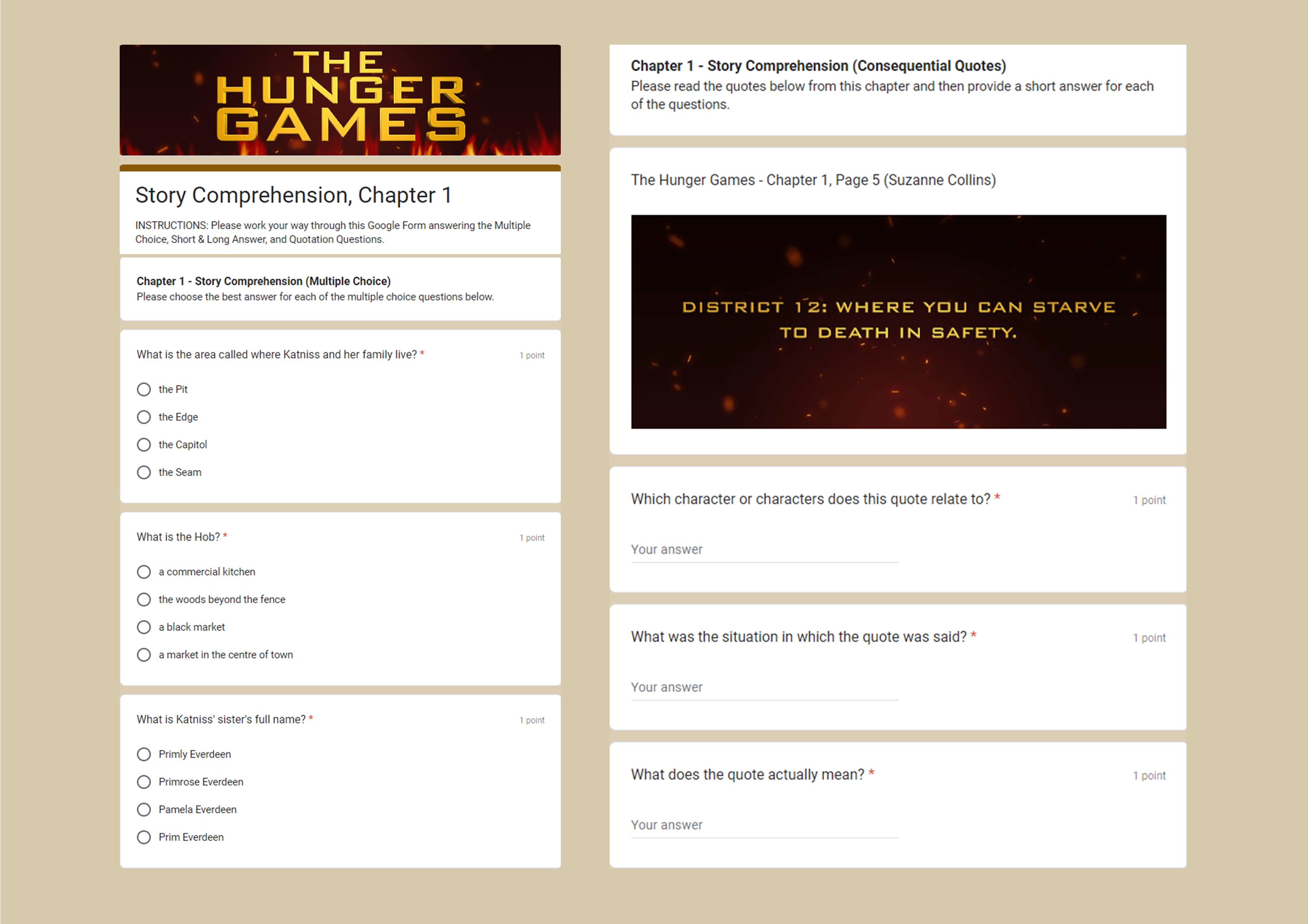 Story Comprehension: for Part 1 of The Hunger Games - Literary Module ...