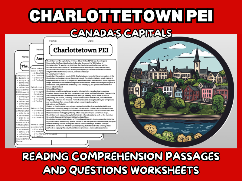 Charlottetown PEI - Canada’s Capitals Reading Comprehension Passages ...