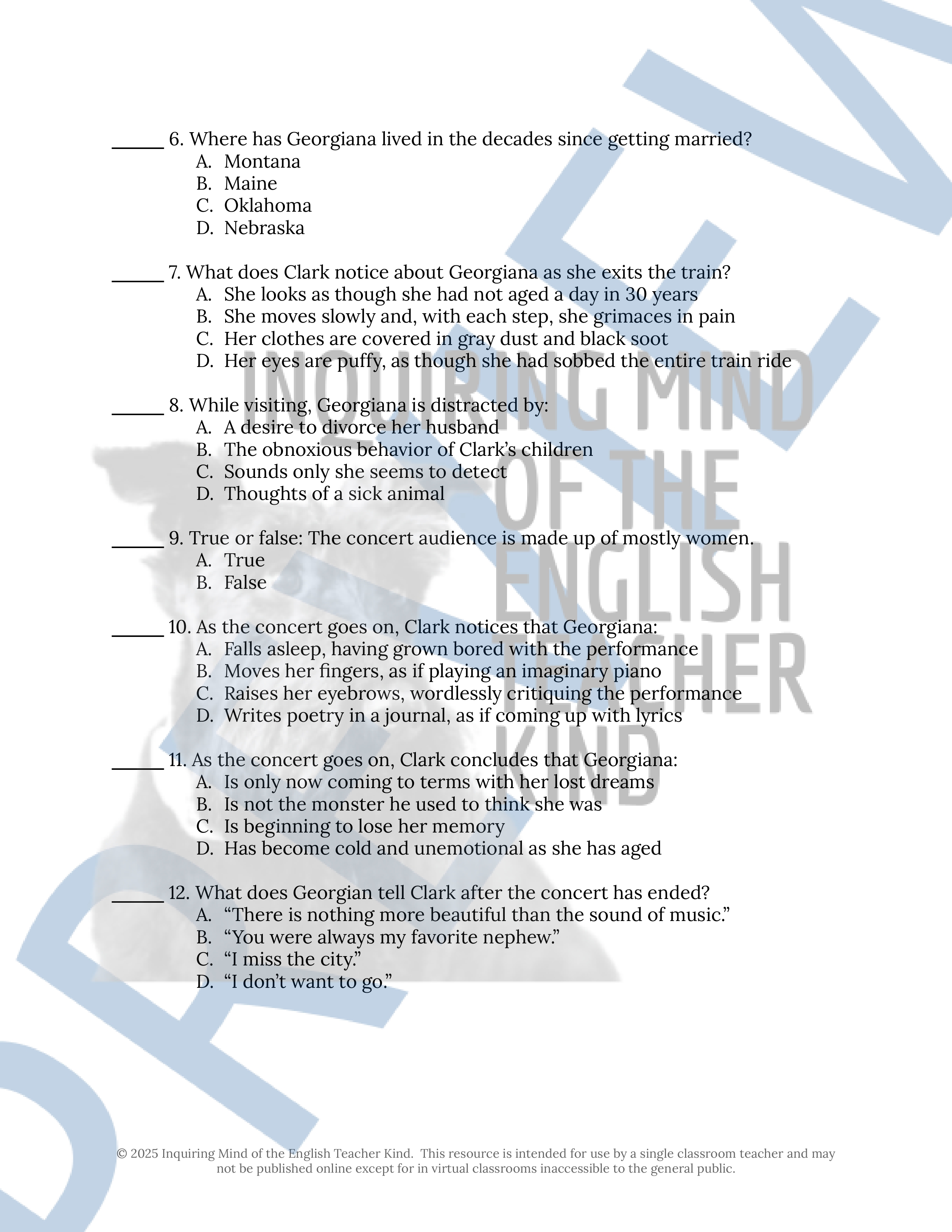 "A Wagner Matinee" by Willa Cather Quiz and Answer Key | Teaching Resources