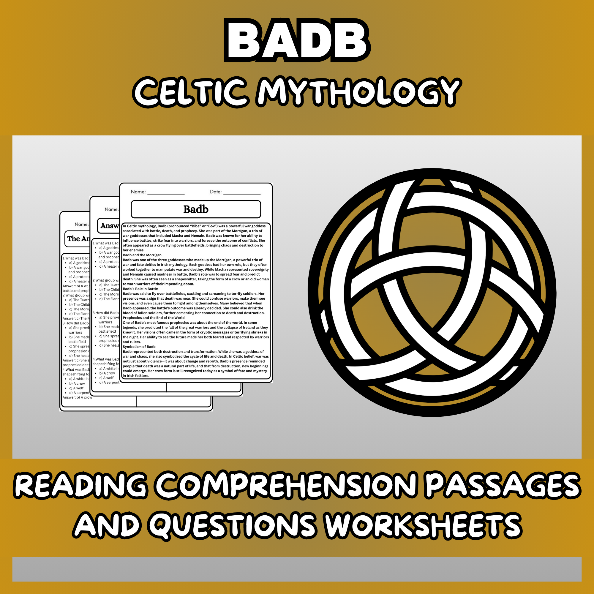 Badb - Celtic Mythology Reading Comprehension Passages & Questions Worksheets | Teaching Resources