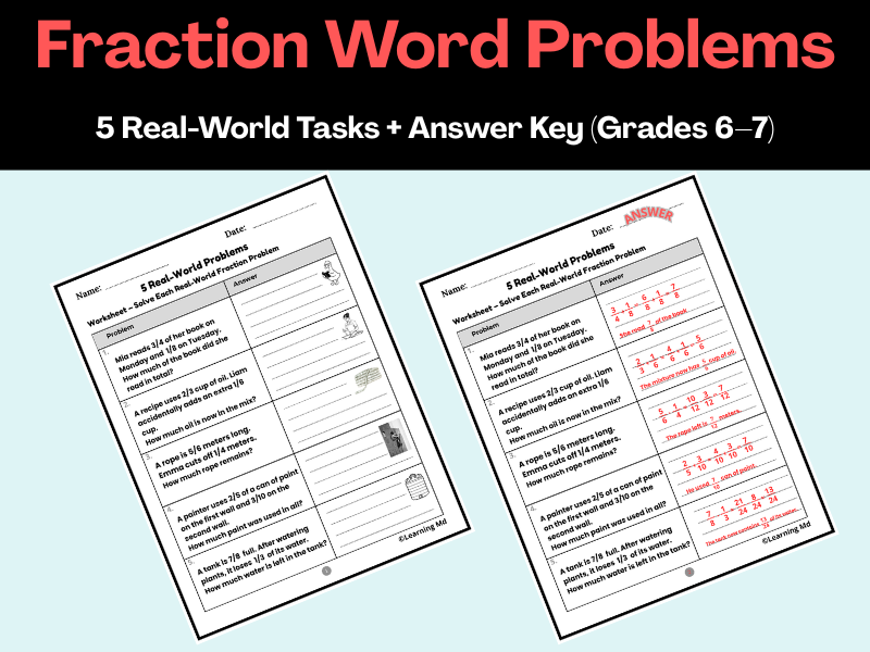 Fraction Word Problems – 5 Real-World Tasks | Teaching Resources