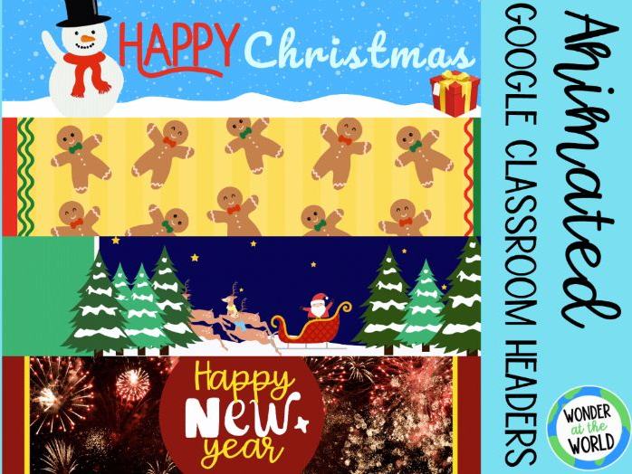 Christmas and New Year Google Classroom animated headers banners ...