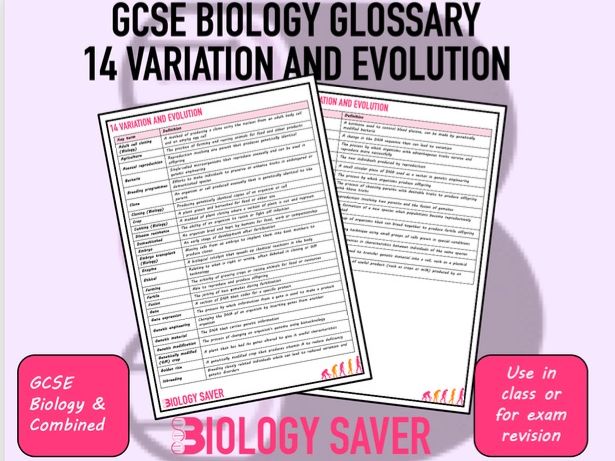 GCSE Biology Glossary - 14 Variation and Evolution | Teaching Resources