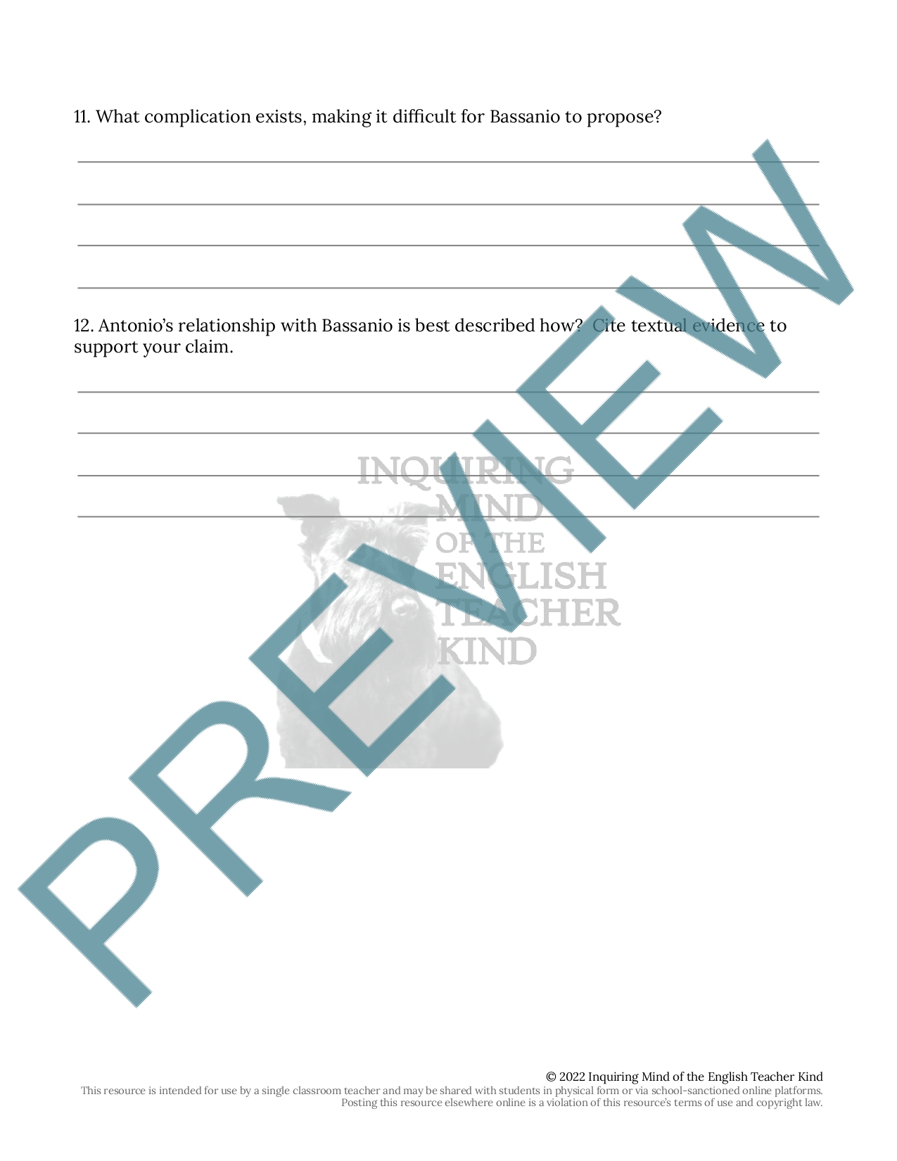 The Merchant of Venice Act 1 Scene 1 Close Reading Analysis Activity | Teaching Resources