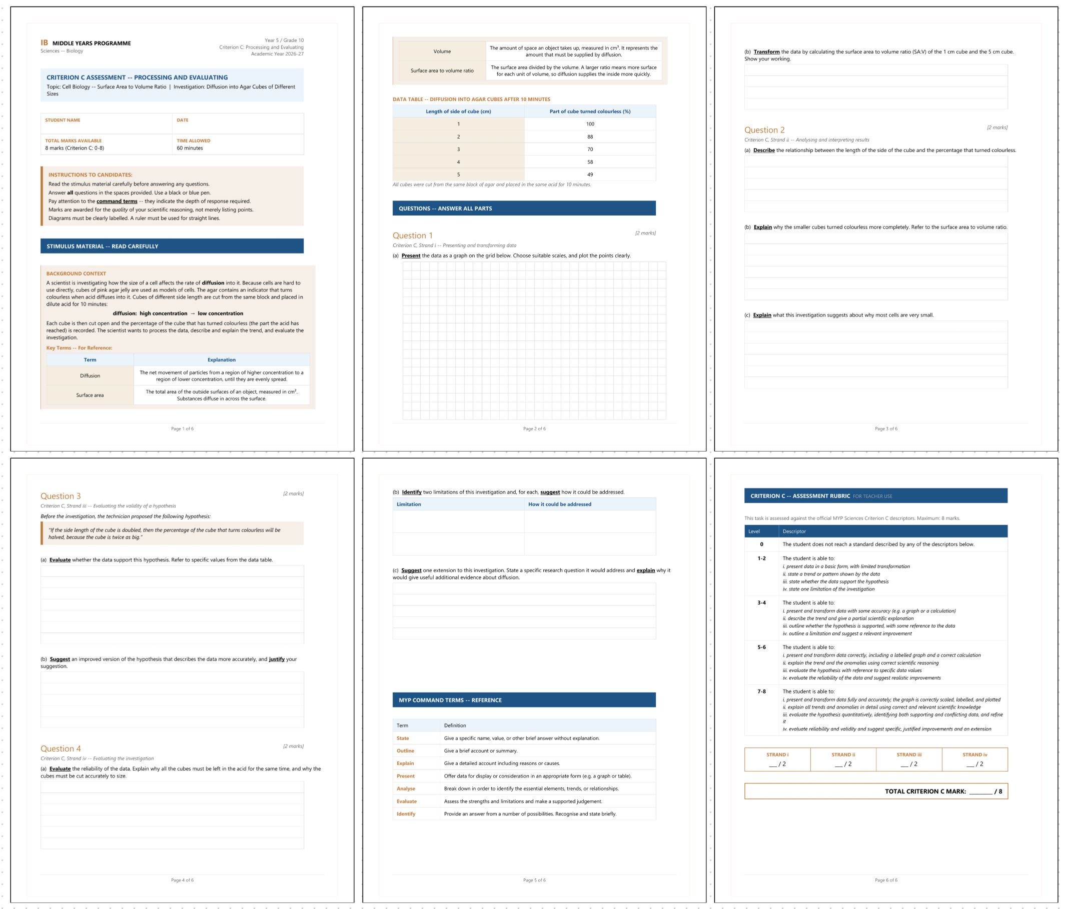 MYP Grade 10 Biology: 3 Criterion C Assessment Tasks - Cell Biology ...