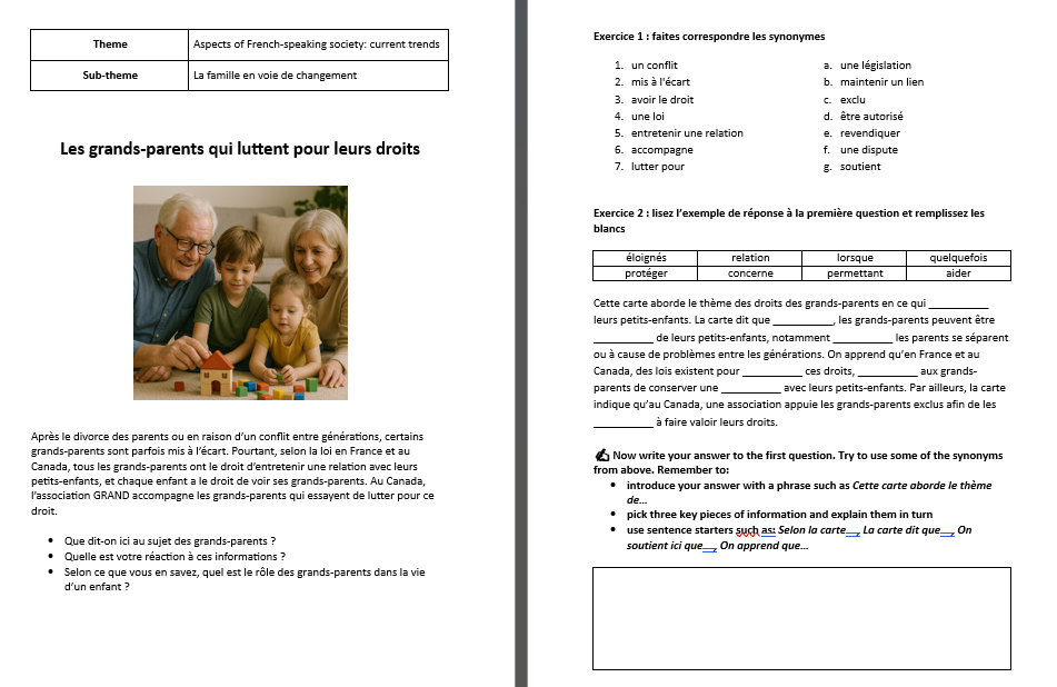 AQA A Level French stimulus card - Les grands-parents qui luttent pour ...