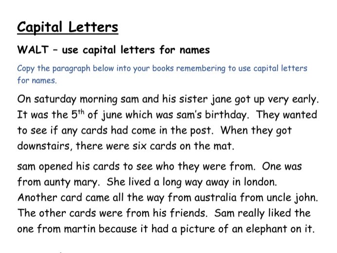 Using Capital Letters For Names Teaching Resources