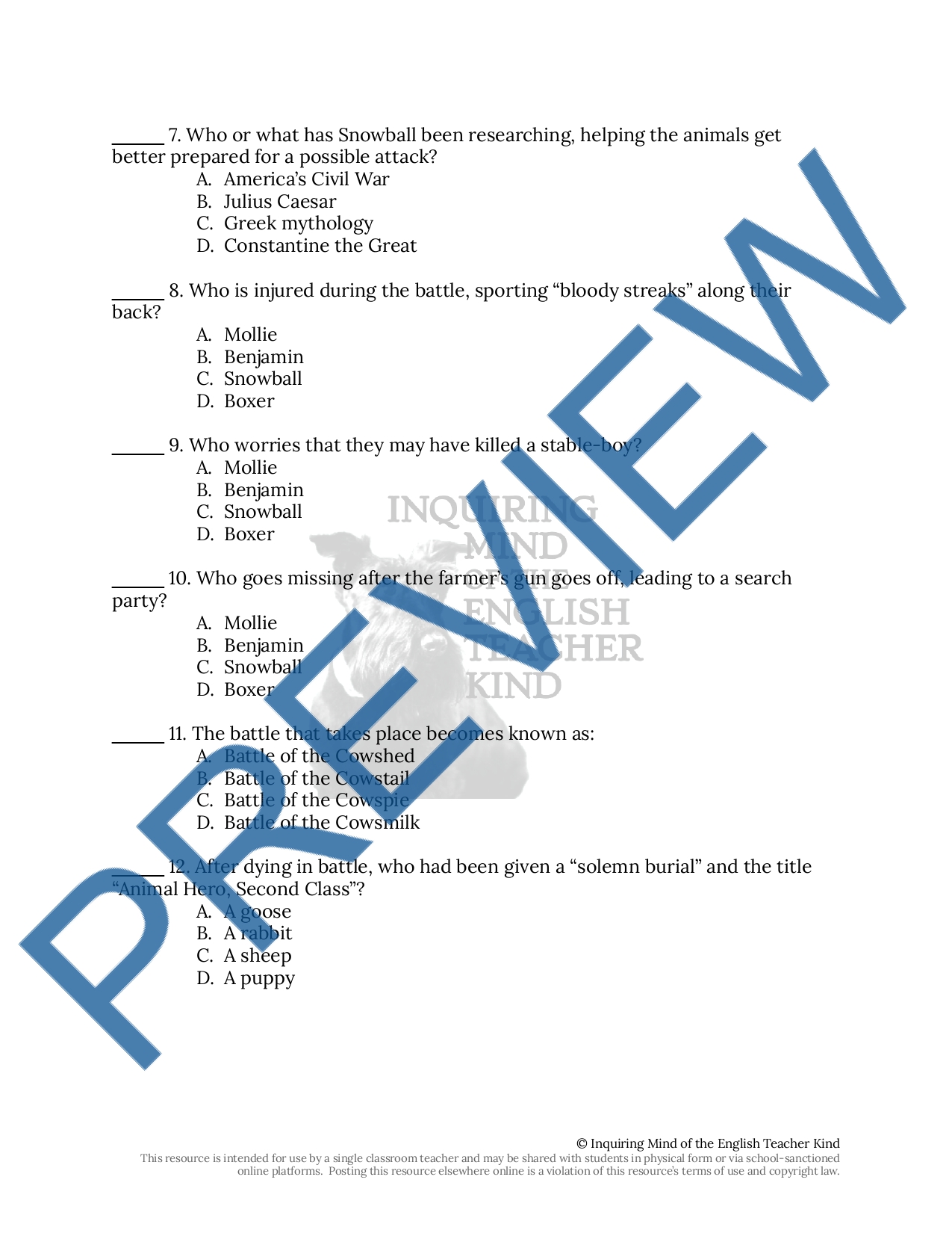 Animal Farm Chapter 4 Quiz and Answer Key | Teaching Resources