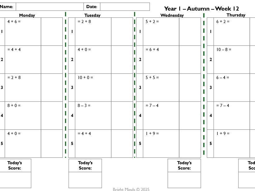 Fluency Fix - Year 1 Autumn Term Daily Arithmetic Practice | Teaching Resources
