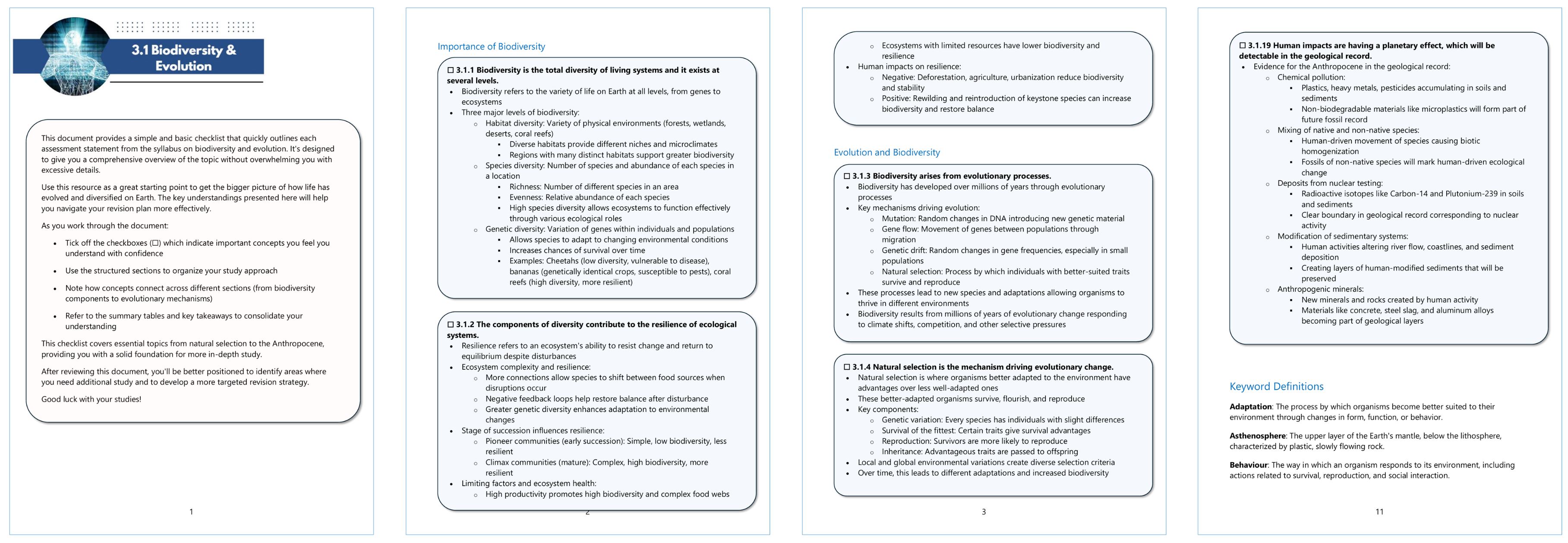 IB DP ESS 3.1: Biodiversity & Evolution Condensed Revision Outline 2026 ...