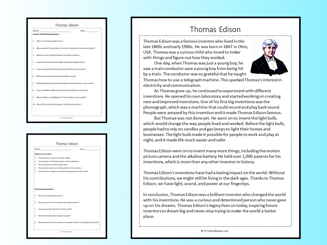 Thomas Edison Worksheets Thomas Edison Lesson Plans & Worksheets