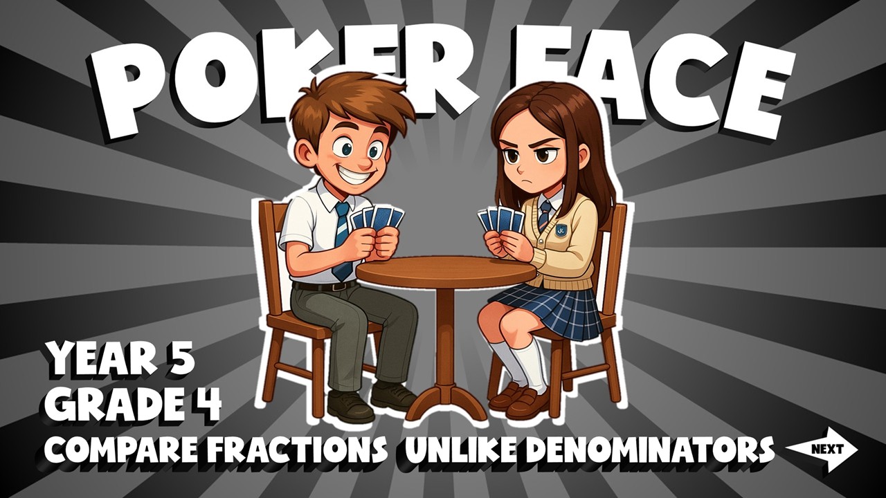Compare Fractions Unlike Denominators POKER FACE Maths Game | No-Prep ...