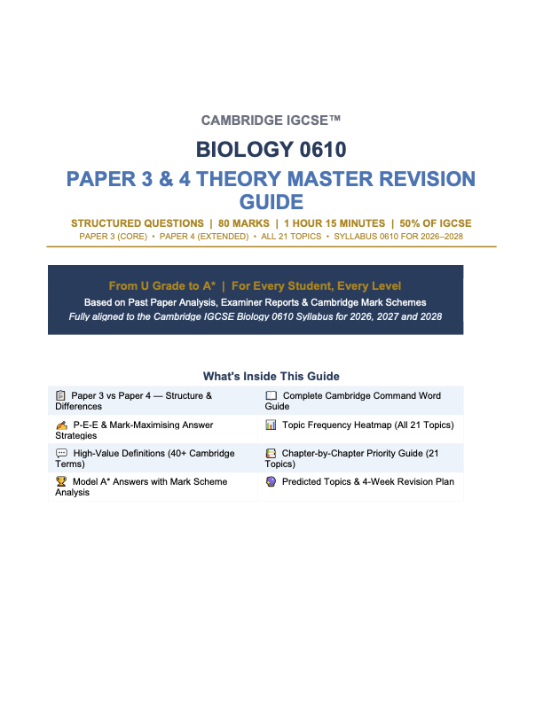 CIE IGCSE Biology 0610 Paper 3 & 4 Master Revision Guide I Full ...