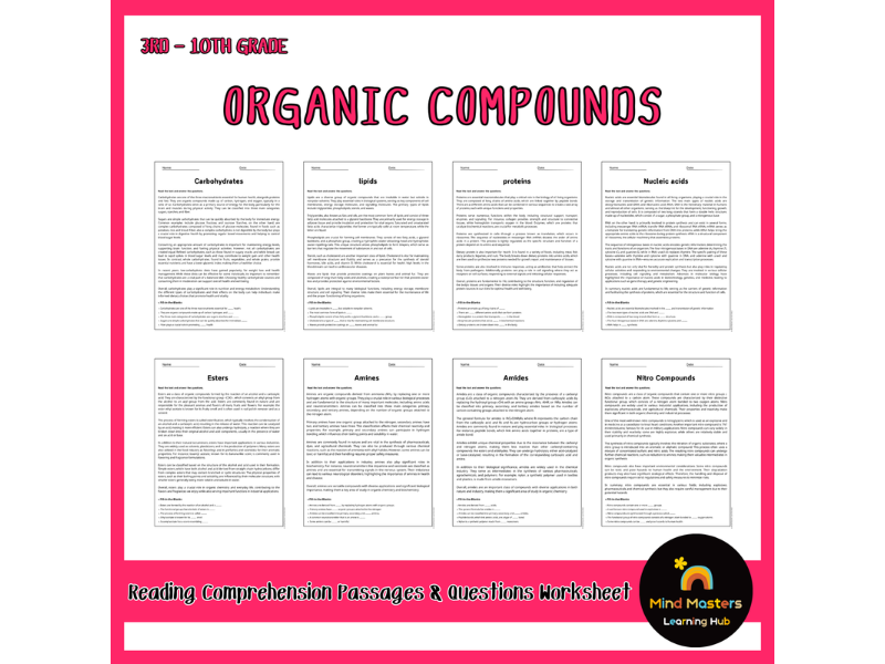 Organic Compounds Reading Comprehension Passages & Questions Worksheets ...
