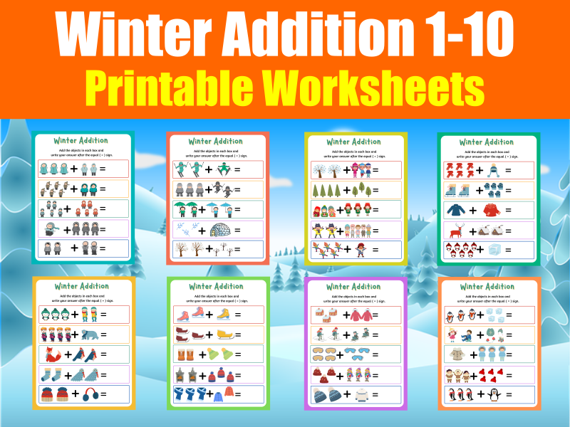 Winter Addition Worksheets Up To 10 L Printable Addition Practice Pages 