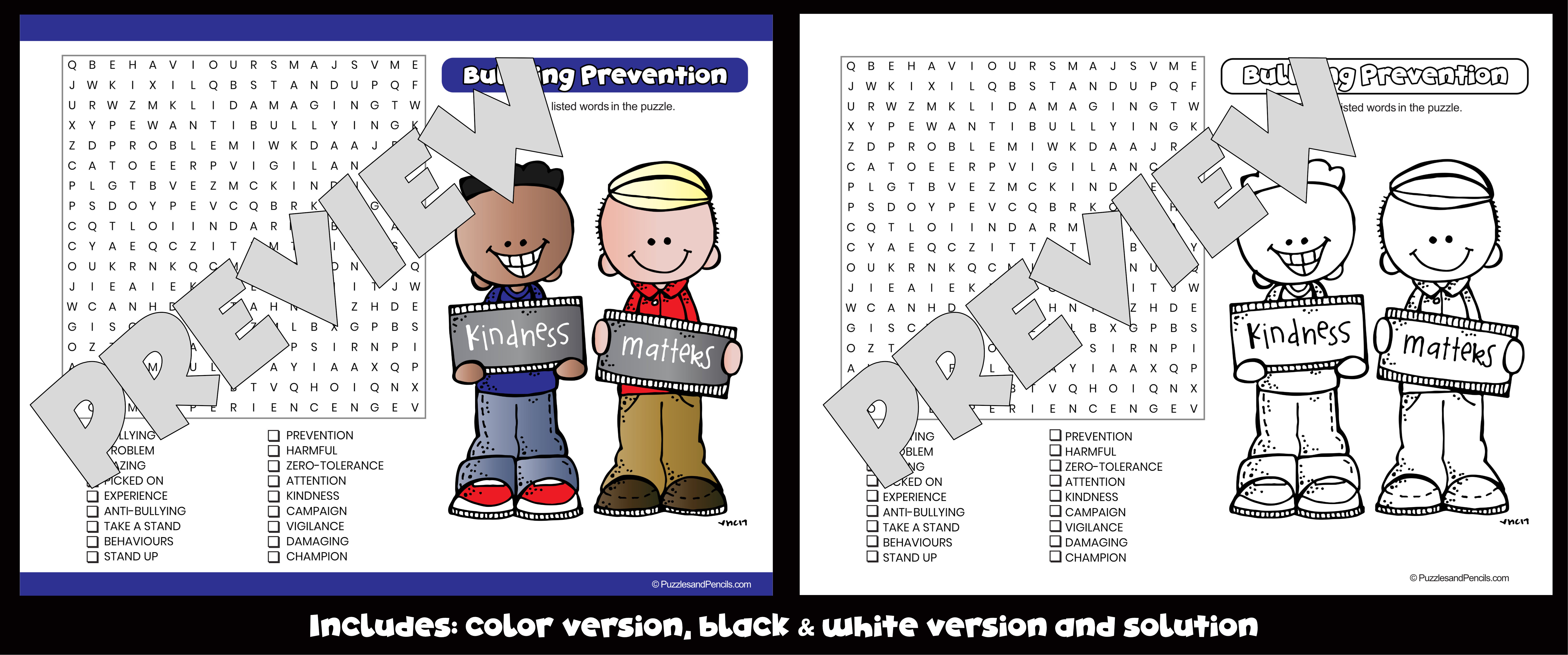 Bullying Prevention Word Search Puzzle and Colouring | Wordsearch ...
