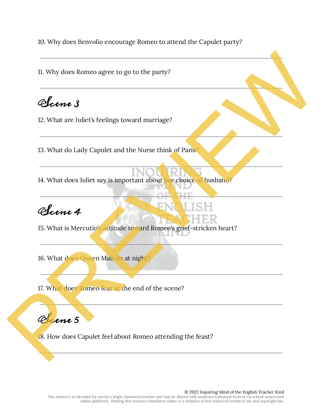 Romeo and Juliet Act 1 Reading Guide and Answer Key | Teaching Resources