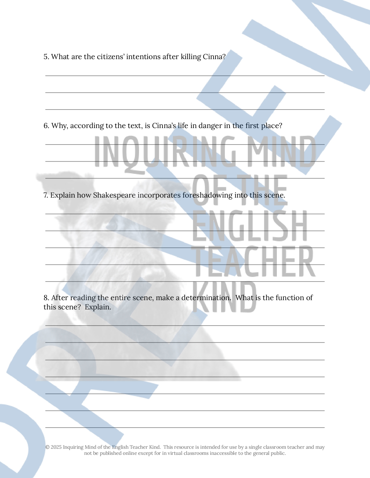 Julius Caesar Act 3 Scene 3 Close Reading Analysis Worksheet and Answer ...