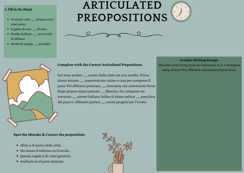 ITALIAN REVISION - Prepositions & Articulated Prepositions B1 ...