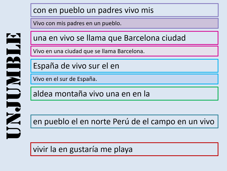 Claro 1 unit 4.1 - Donde vivo yo (locations, where I live, adjectives ...