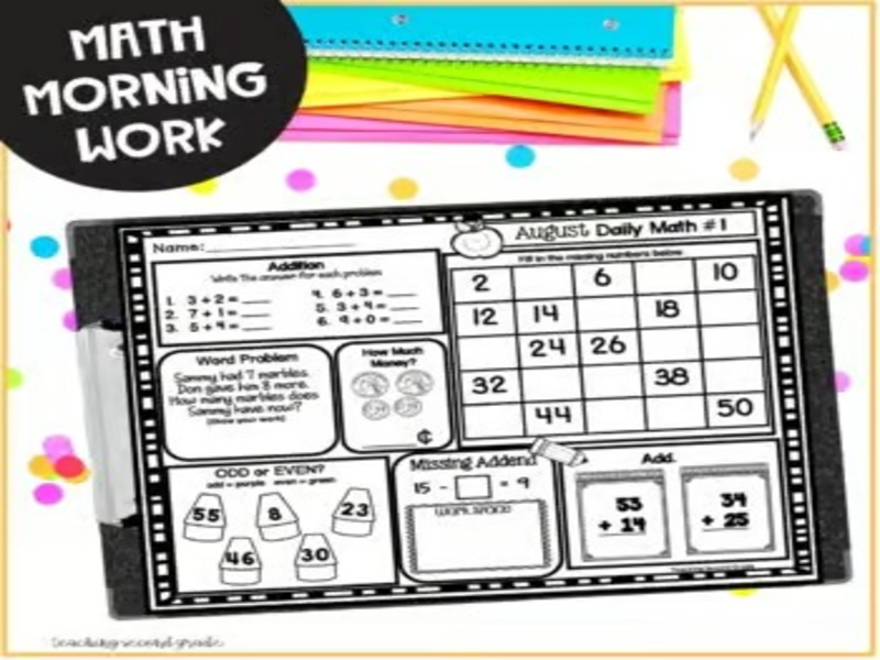 August Morning Work for 2nd Grade | Back to School Math Worksheets | Teaching Resources