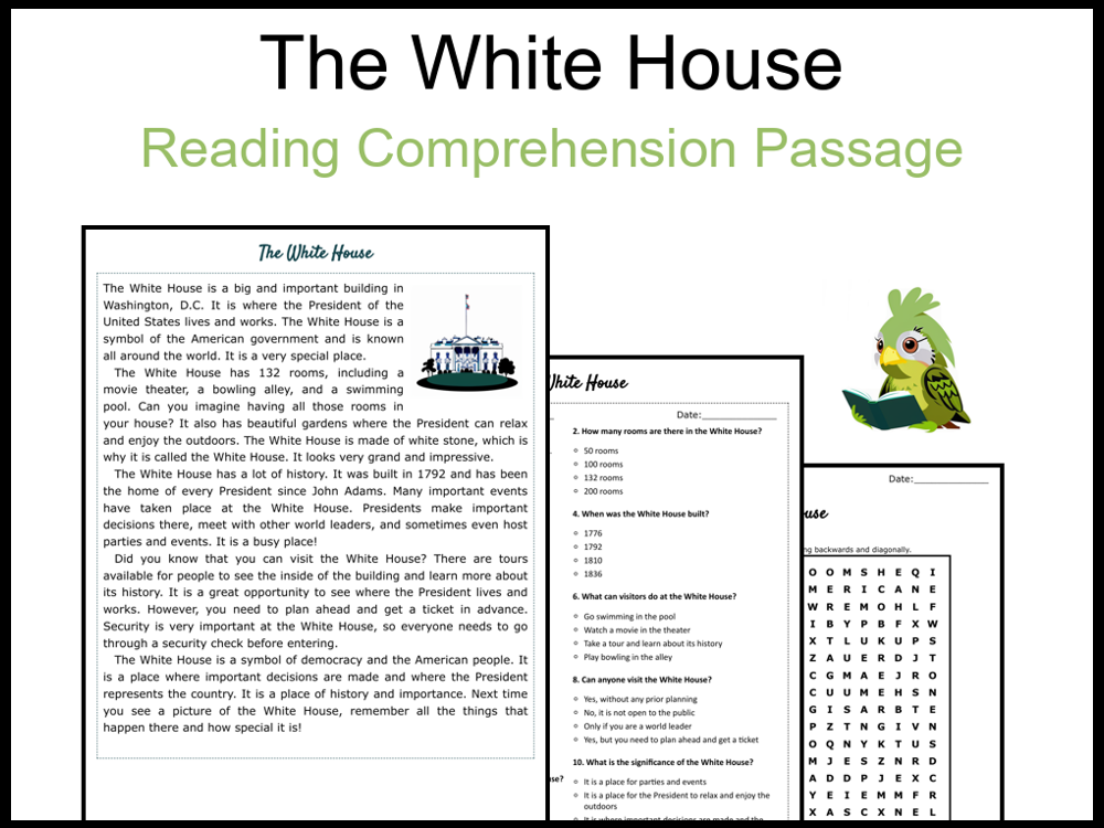 The White House Reading Comprehension and Word Search | Teaching Resources