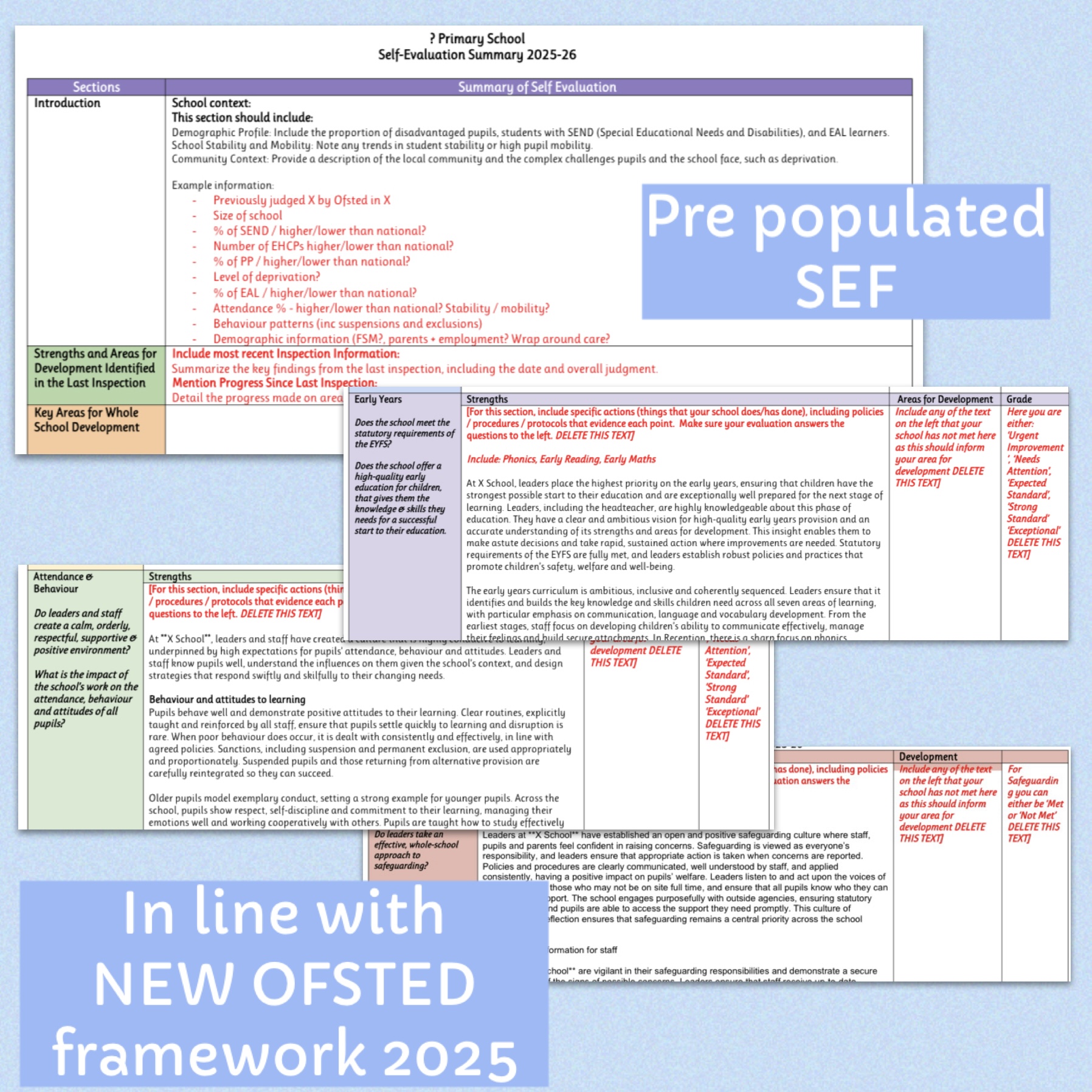 School SEF (Self Evaluation) in line with NEW Oftsed 2025 Framework | Teaching Resources