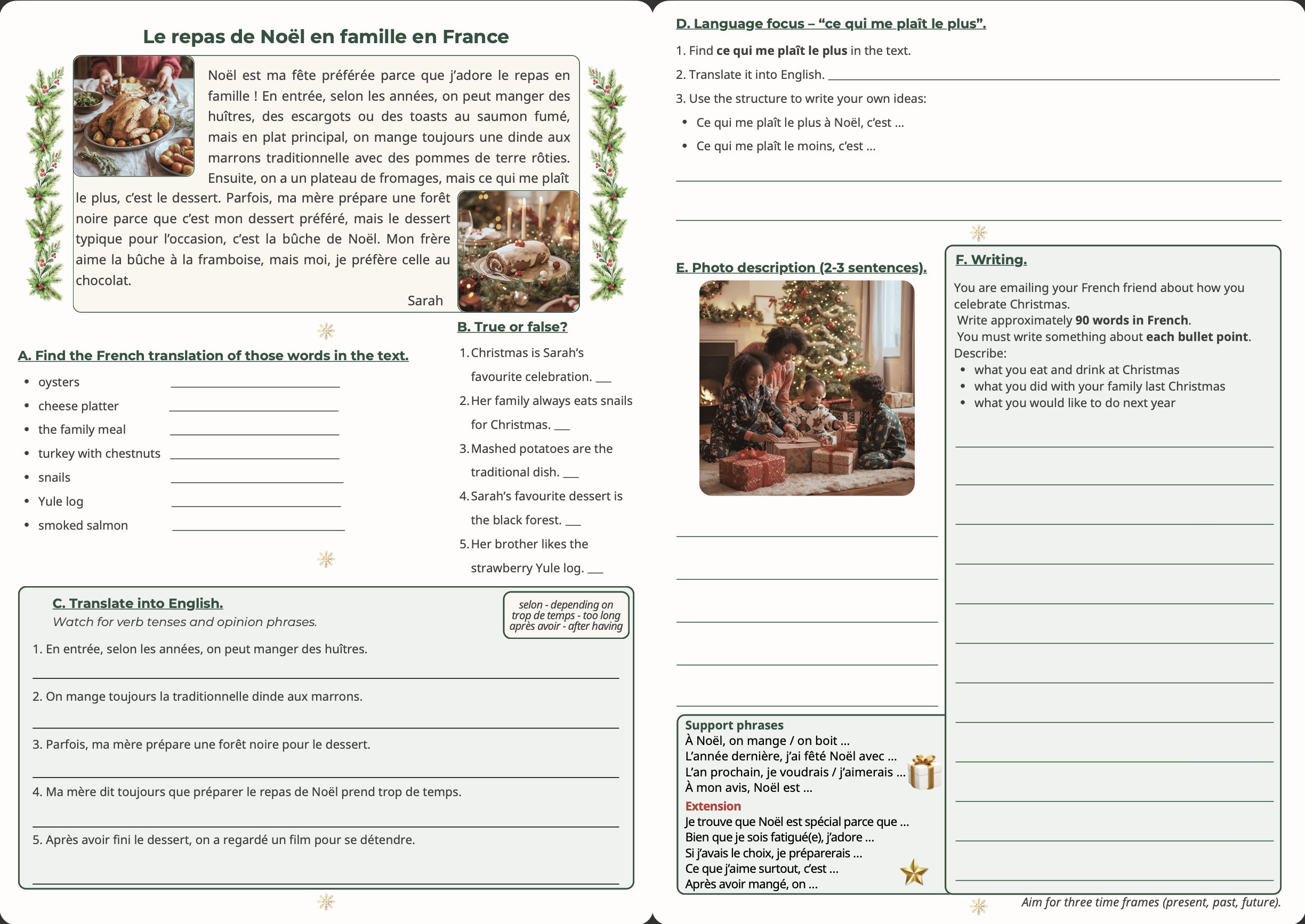Noël – Christmas worksheet – French GCSE | Teaching Resources