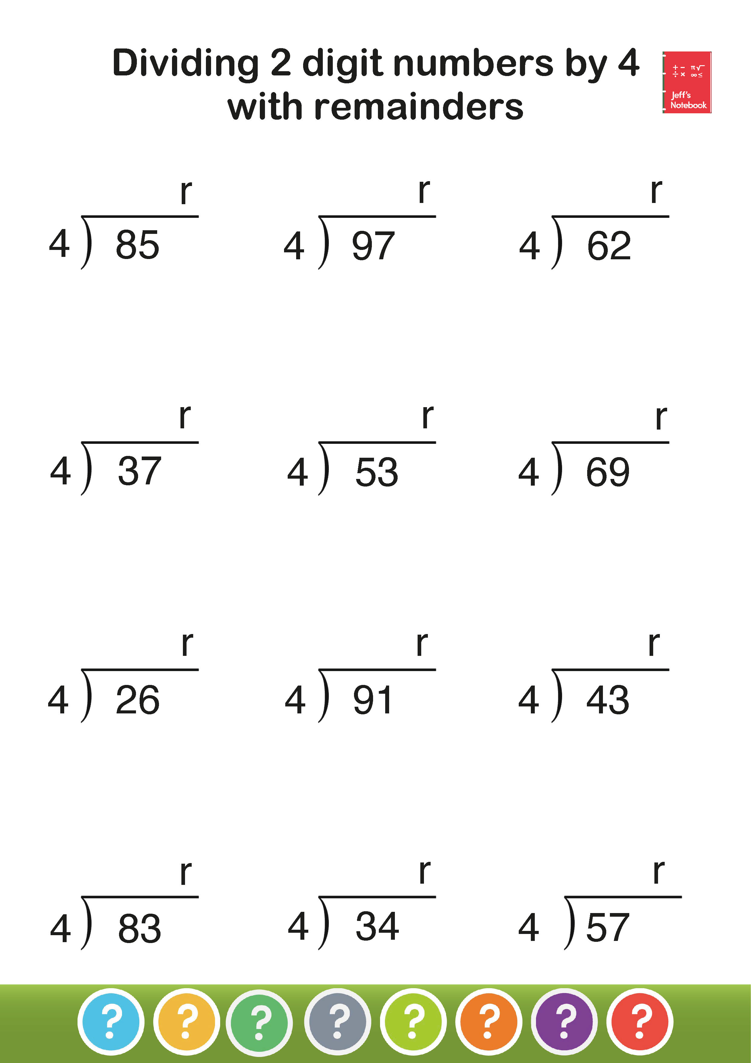 Divide 2 digit Numbers By 1 digit Numbers Teaching Resources