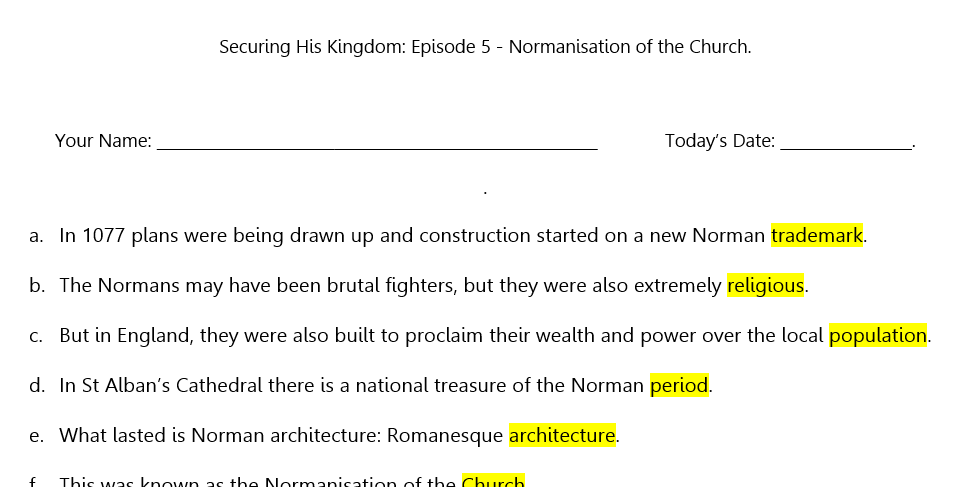 Normanisation of the Church - video questions, differentiated ...