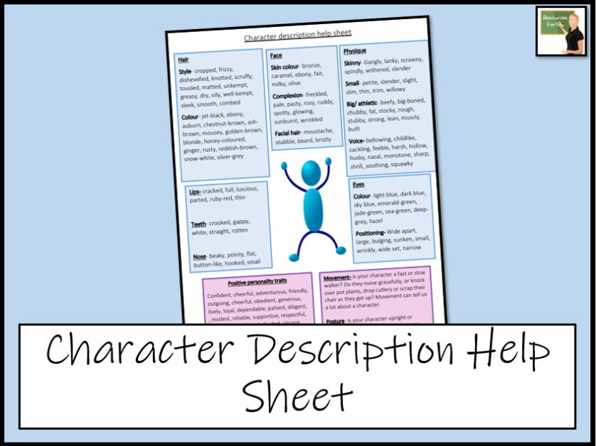 English- Character Description Help Sheet | Teaching Resources