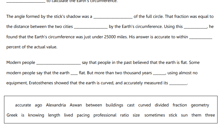 Eratosthenes measures Earth: cloze sheetrs, differentiated x 4 ...