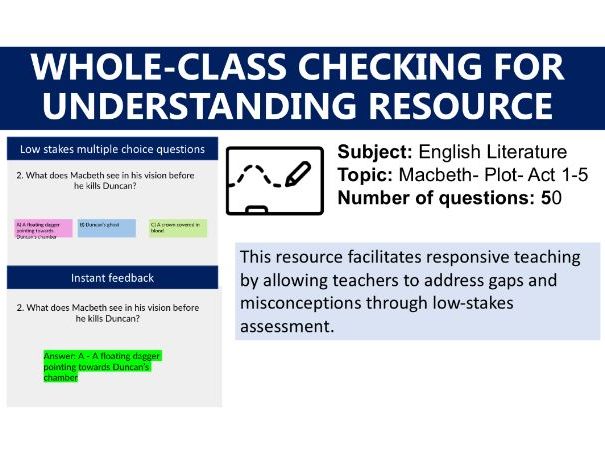 Macbeth Quiz- Plot- Act 1-5 | Teaching Resources