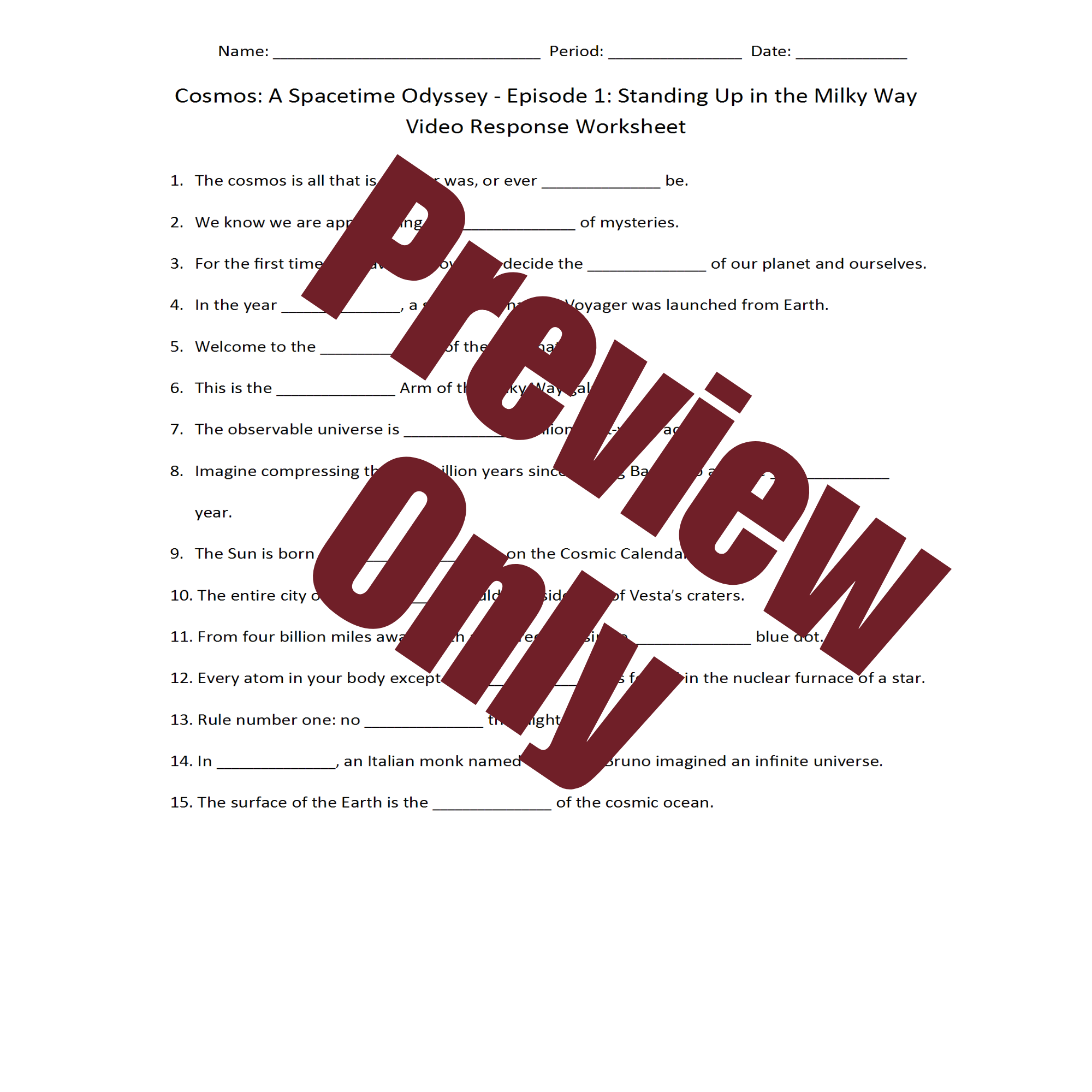 Cosmos - A Spacetime Odyssey - Episode 1 | Teaching Resources