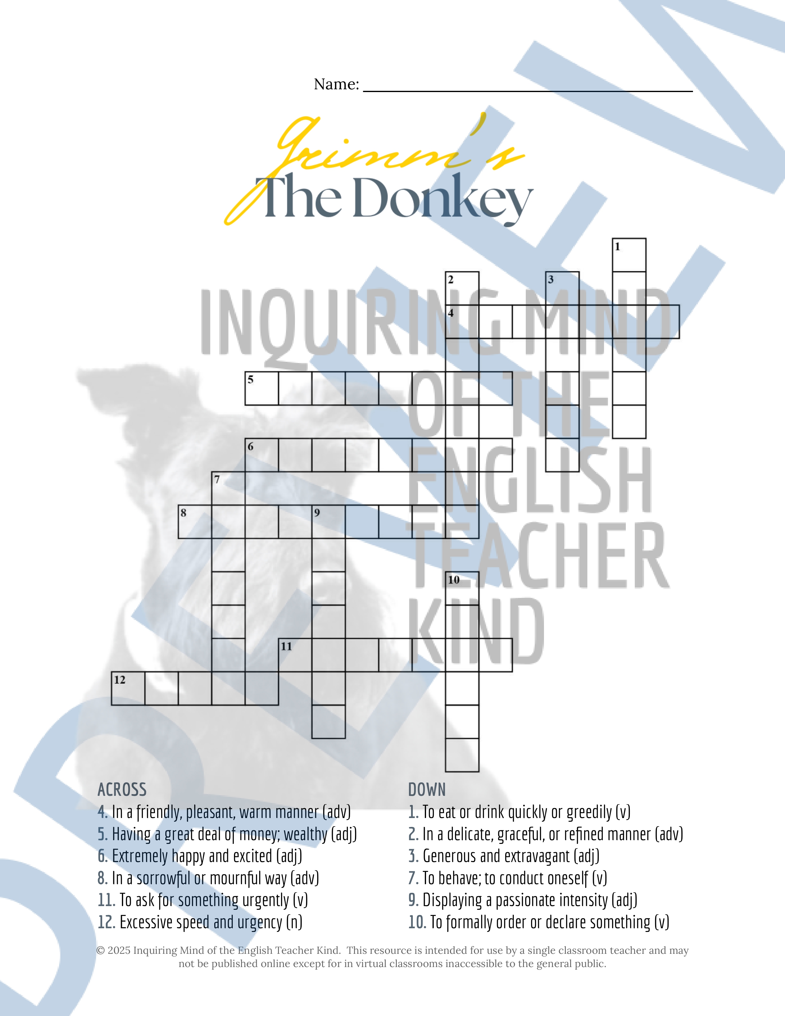 "The Donkey" Vocabulary Games | Grimm's Fairy Tale Activities ...
