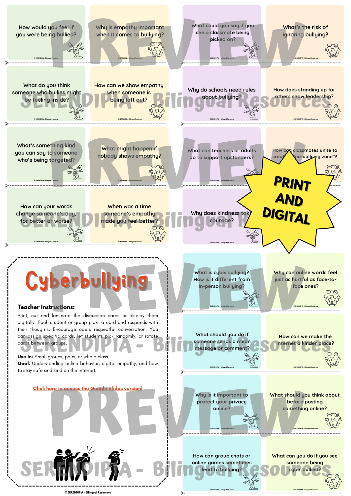 Bullying Prevention Conversation Starters Cards Debate | SEL Activities ...